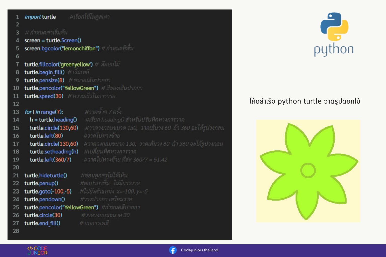 Python วาดรูปดอดไม้ 5 กลีบ - คอร์ส เรียนเขียนโปรแกรม เด็กอายุ 6-17 ปี ...