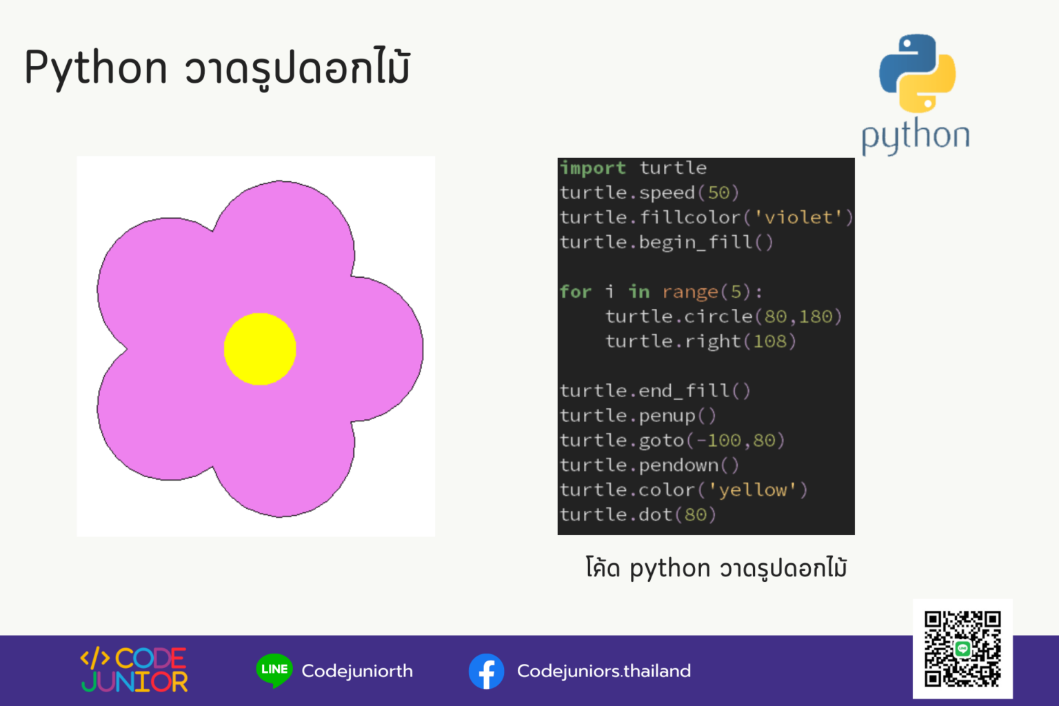 Python วาดรูปดอกไม้ - คอร์ส เรียนเขียนโปรแกรม เด็กอายุ 6-17 ปี เรียนโค้ดดิ้งสำหรับเด็ก
